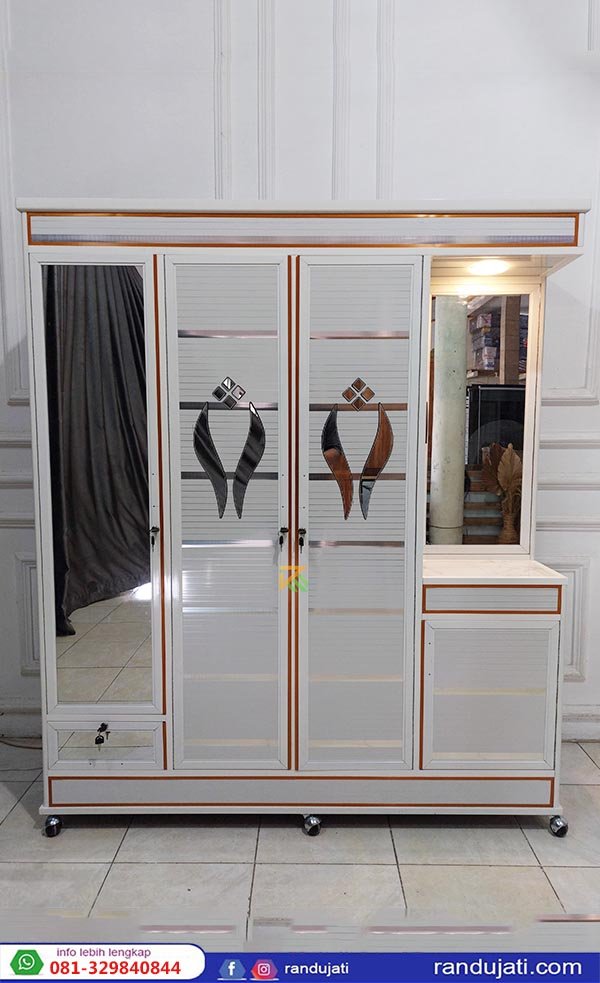 LEMARI PAKAIAN ALUMUNIUM PINTU 4 GANDENG RIAS PVC PUTIH | Randu Jati ...